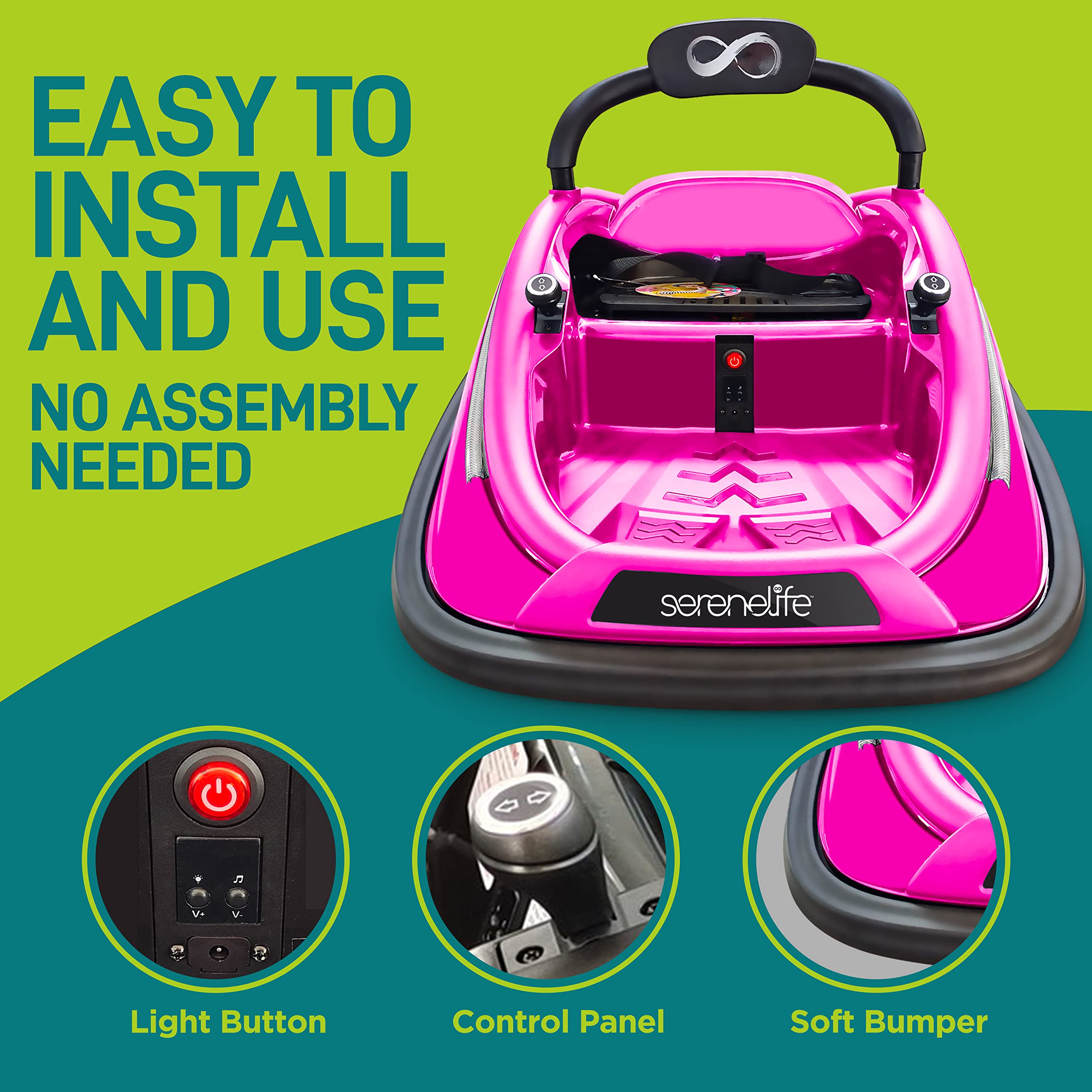 Jovial Electric Bumper Car for Kids - 12V Rechargeable Battery Powered Ride On Vehicle for Toddlers w/ 2 Driving Modes, Safety Belt, Remote Control, LED Lights, 360 Degree Spin, Dual Joystick