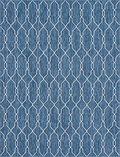 Unique Loom Outdoor Trellis Collection Area Rug - Links Trellis (9' x 12' Rectangle, Blue/ Ivory)