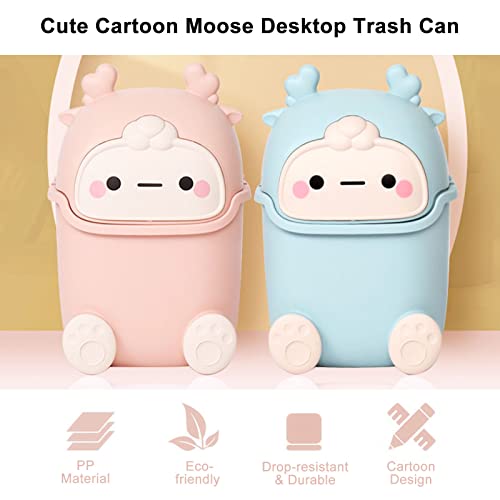 SHAIDOJIO Cute Desktop Trash Can, Creative Mini Garbage Can with 90Pcs Trash Bags, Small Desktop Plastic Waste Basket with Flip Lid for Bathrooms, Kitchens, Offices, Dressing Table (Pink)