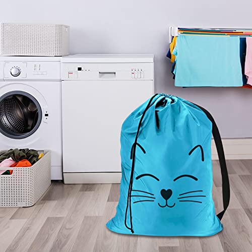 Laundry Bag with Cute Cat Face Pattern, Laundry Bags Extra Large Heavy Duty, Cat Canvas Laundry Bag with Strap, Dirty Laundry Travel Bag, Easy Fit Laundry Hamper or Basket, Cat Lover Gifts for WomenâŚ