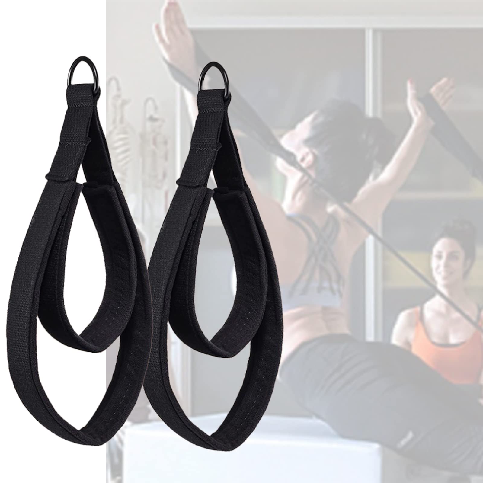 Joyangy 1 Pair Cotton Double Loop Pilates Strap for Reformer Fitness Equipment, Yoga Gym Double Loop Handle Straps with D Ring, Yoga Exercise Accessories for Home Gym Strengh Training