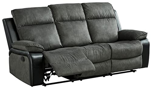 Signature Design by Ashley Woodsway Modern Faux Leather Tufted Reclining Sofa, Gray & Black