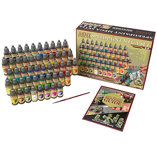 The Army Painter Speedpaint Mega Set 2.0+ - 50x18ml Speedpaint Set with 42 Colors, 3 Metallics, Medium, Mixing Balls, Brush, Guide