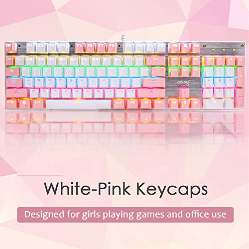 FELICON RGB LED Backlit Wired Mechanical Gaming Keyboard,Metal Panle Dustproof Suspended Keycap Keyboard,for Mac Laptop PC Game and Work (Pink)