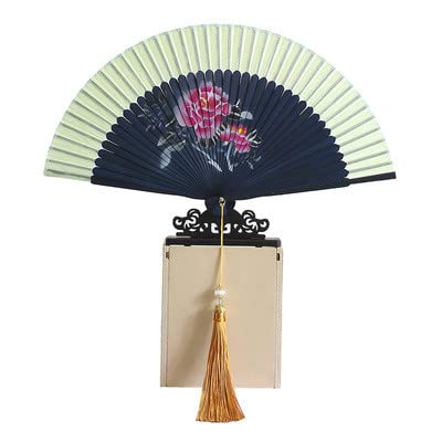 Folding Fan Lady Dance Fan Bamboo Ventilateur Classical Portable Wedding Silk Fan Chinese Summer Cheongsam Hanfu Fans (Color : A10)