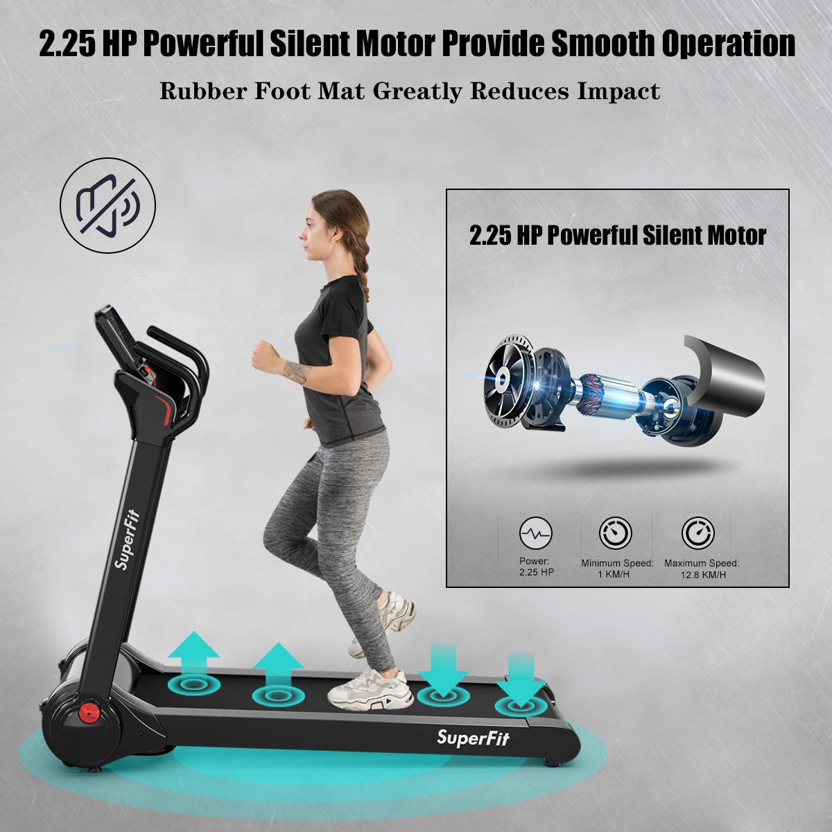 GYMAX Folding Treadmill, 2.25HP Electric Motorized Running Walking Machine with LED Touch Screen, Portable Cardio Workout Treadmill for Home Gym Office (Black)