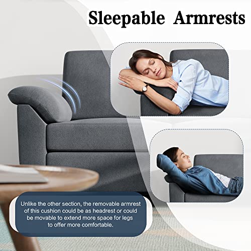 Meilocar 79β Modern Sectional Sofa Couch, Convertible L Shaped Couch with Reversible Ottoman, 3-Seat Sofa Sectional with Removable Armrest for Living Room, Apartment, Small Space, Blue Grey