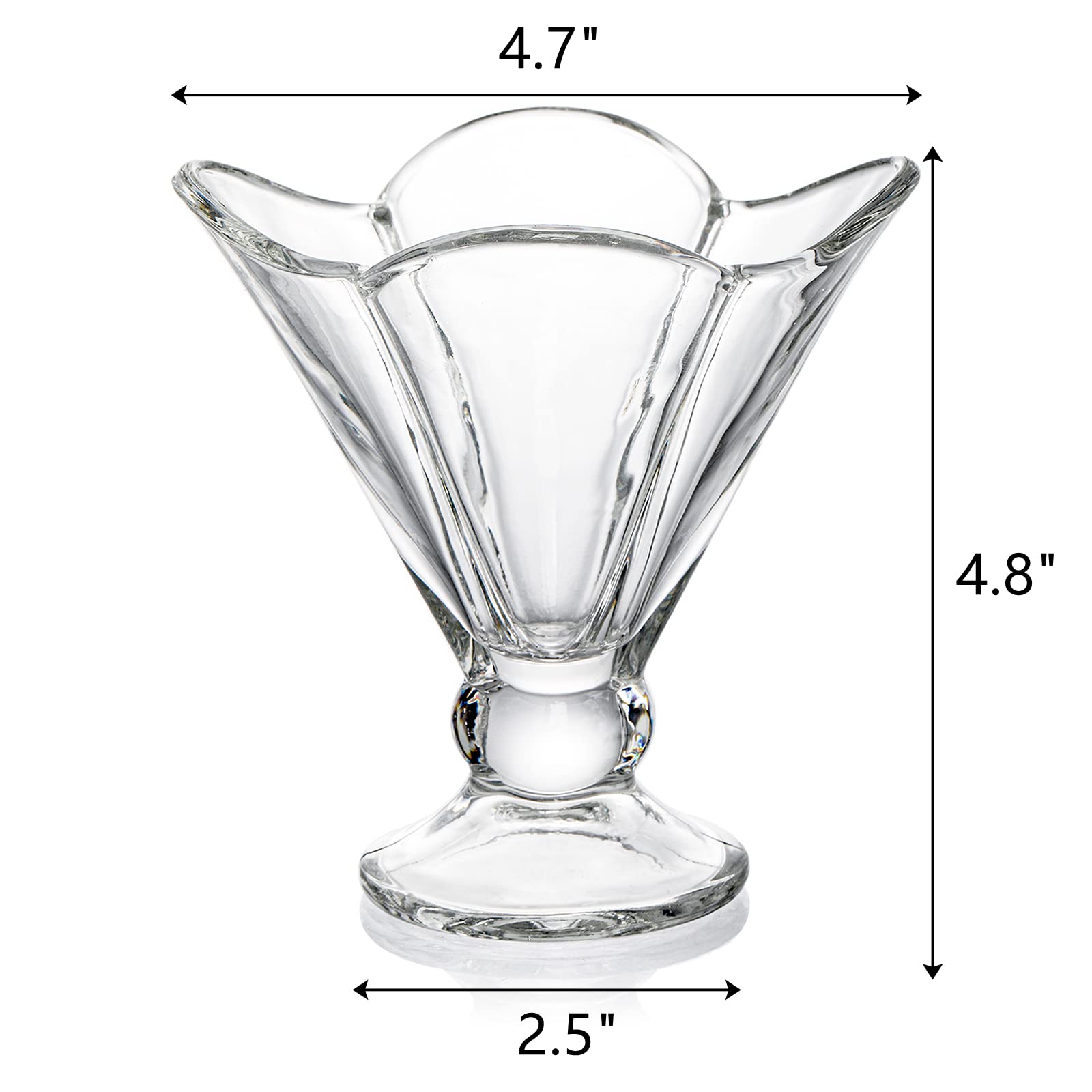 Hacaroa 6 Pack Glass Ice Cream Bowls Small Sundae Cups, 6.5 Ounces Footed Dessert Bowls Milkshake Glasses, Clear Cute Trifle Bowls for Pudding, Parfait, Fruit, Clover Shape