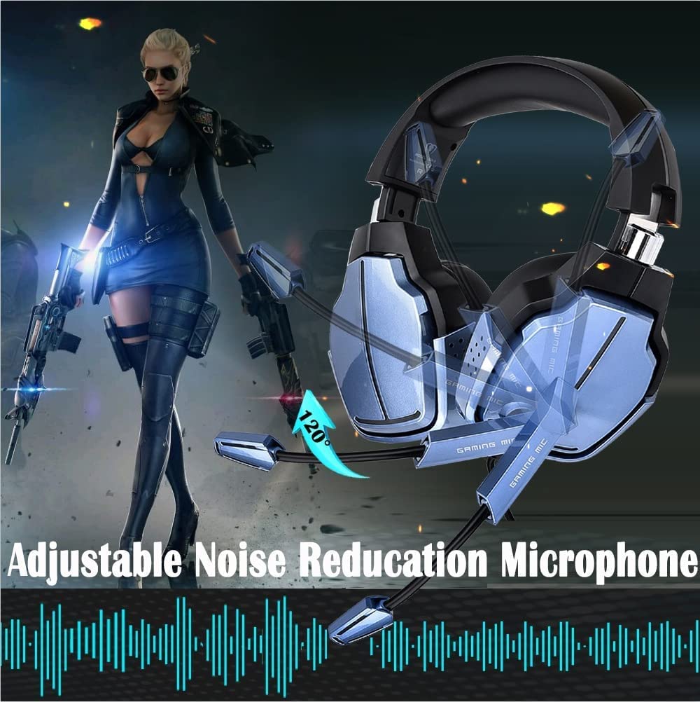 Gaming Headset for PS4 Xbox One Controller Laptop Mac Over-Ear Gaming Headphones with Microphone RGB Light Noise Cancelling & Volume Control Gaming Headphones with Microphone for PC (W/3.55mm Cable)
