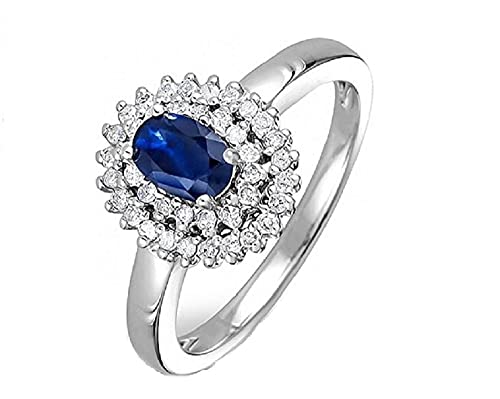 Elegant Touch Oval Cut Blue Sapphire Ring Double Halo Diamond Engagement & Wedding Ring 14K White Gold Plated Promise Ring 925 Sterling Silver (5)