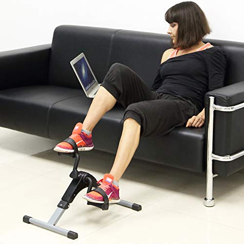 Folding Pedal Exerciser, Mini Exercise Bike Under Desk Bike Foot Pedal Exerciser, Foot Hand Cycle Portable Peddler Machine Bicycle Exerciser Arm Leg Exerciser While Sitting (Silver)