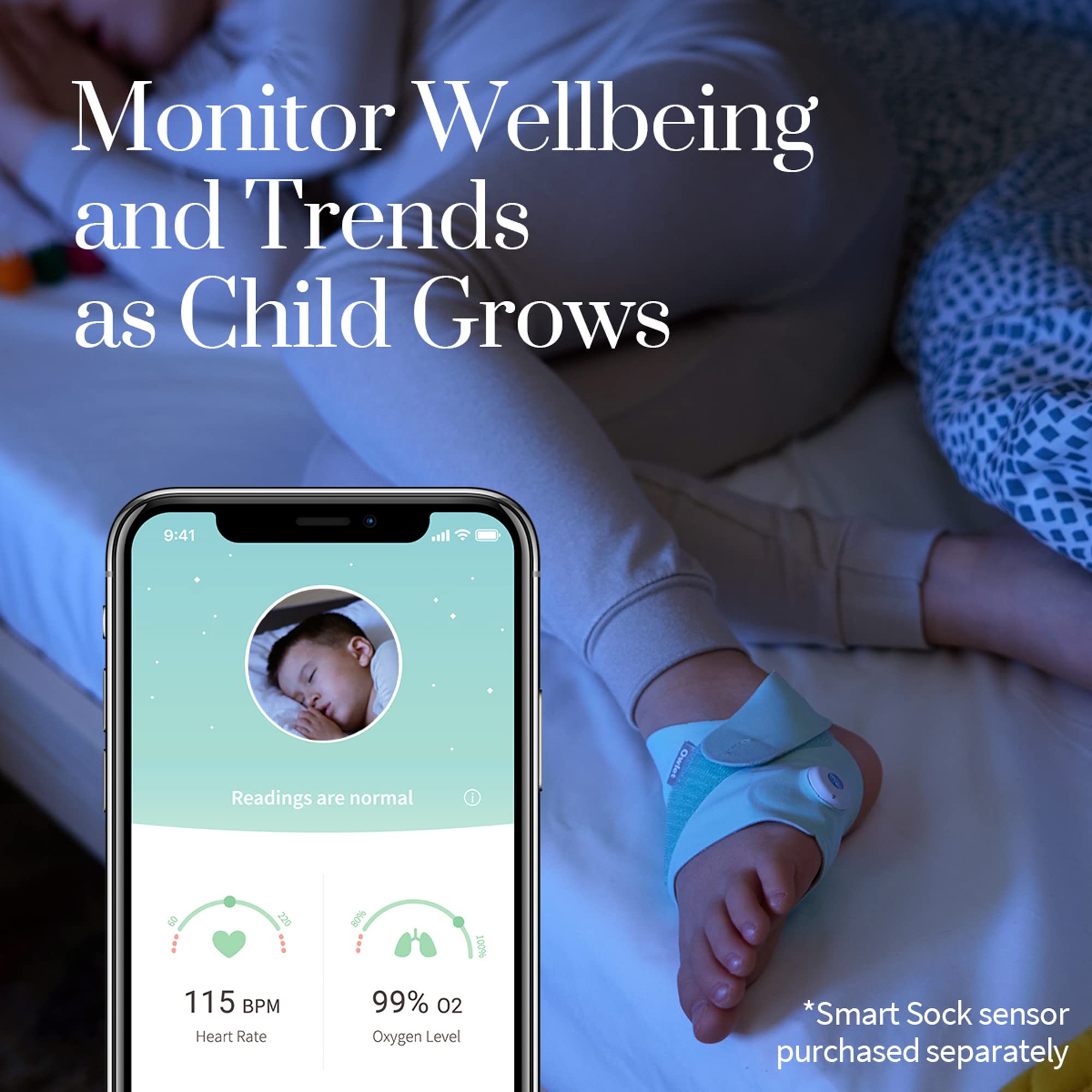 Owlet Dream Sock Extension Pack - Increases Size of Sock Monitor - Fits ages 18 Months to 5 Years - Mint