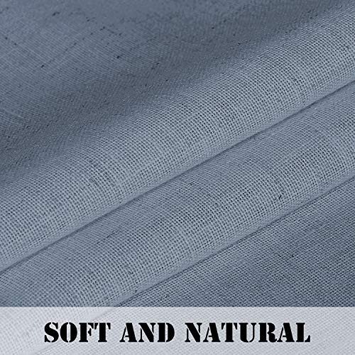 H.VERSAILTEX Natural Linen Kitchen Curtains 24 Inch Length Textured Flax Curtain Tiers for Bathroom/Kitchen Windows Rod Pocket Small Curtains for Kitchen (2 Panels, Stone Blue)