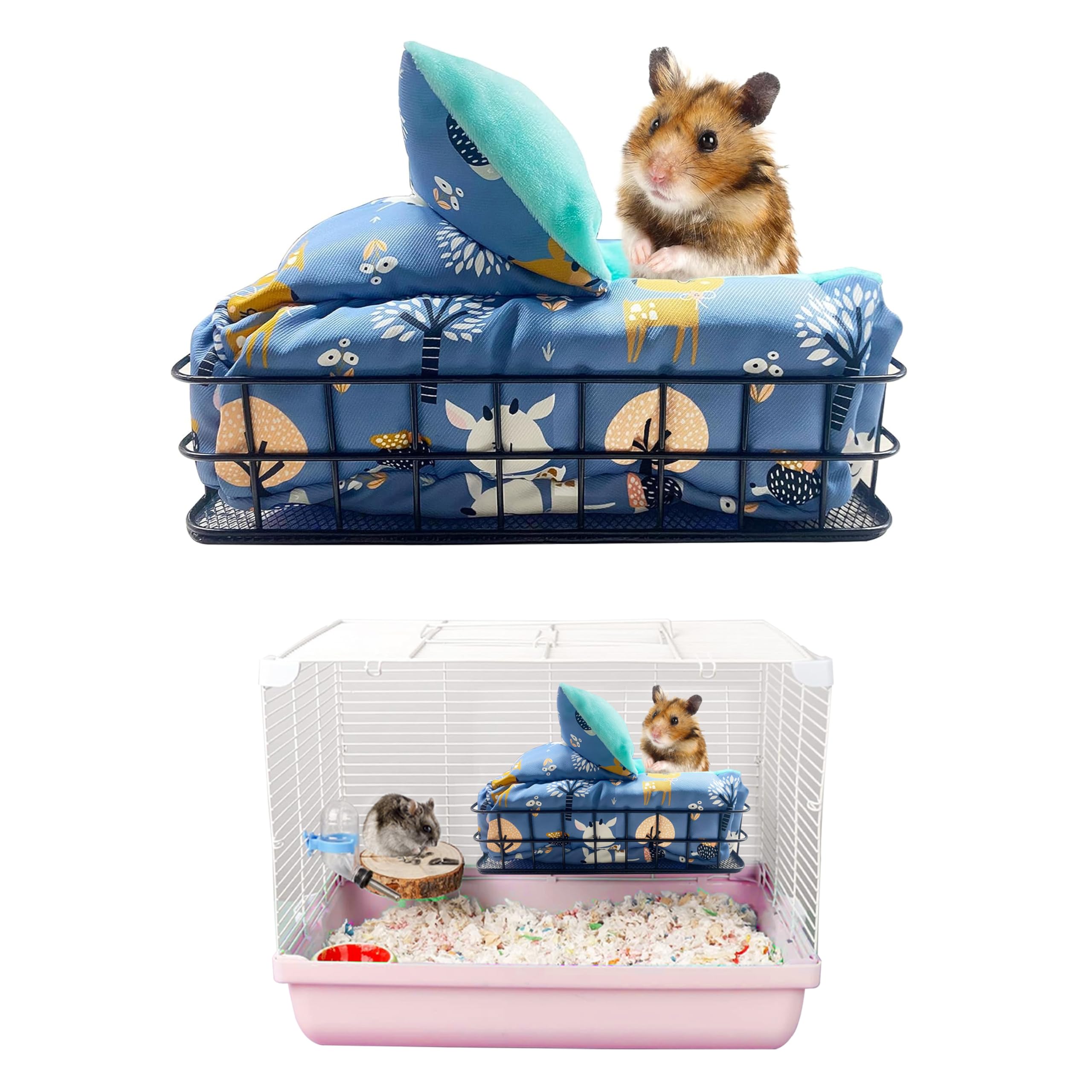 Guinea Pig Rat Hammock Metal Year-Round Use,Small Animal Hanging Hammock for Cage Chew Proof,Mini Pet Covered Nest Hammock and Metal Basket for Rat, Mouse, Chinchilla, Sugar Glider, Ferret
