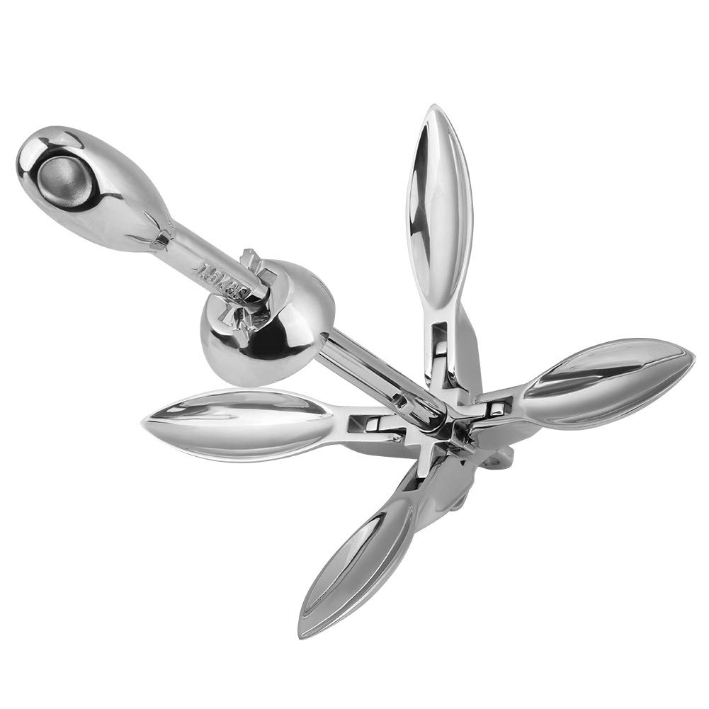 Folding Grapnel, Durable Stainless Steel Silver Boat Anchor, Boat Accessory for Marine Yacht