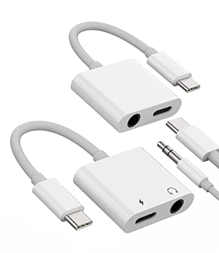 USB-C to 3.5mm Headphone Audio Adapter(2Pack) 2in1 DAC Type C Jack AUX Splitter Charger Dongle Cord Compatible for Samsung Galaxy LG Google Pixel Apple iPhone15 Pro Max Plus iPad 10、Air4/5、Mini6、12.9