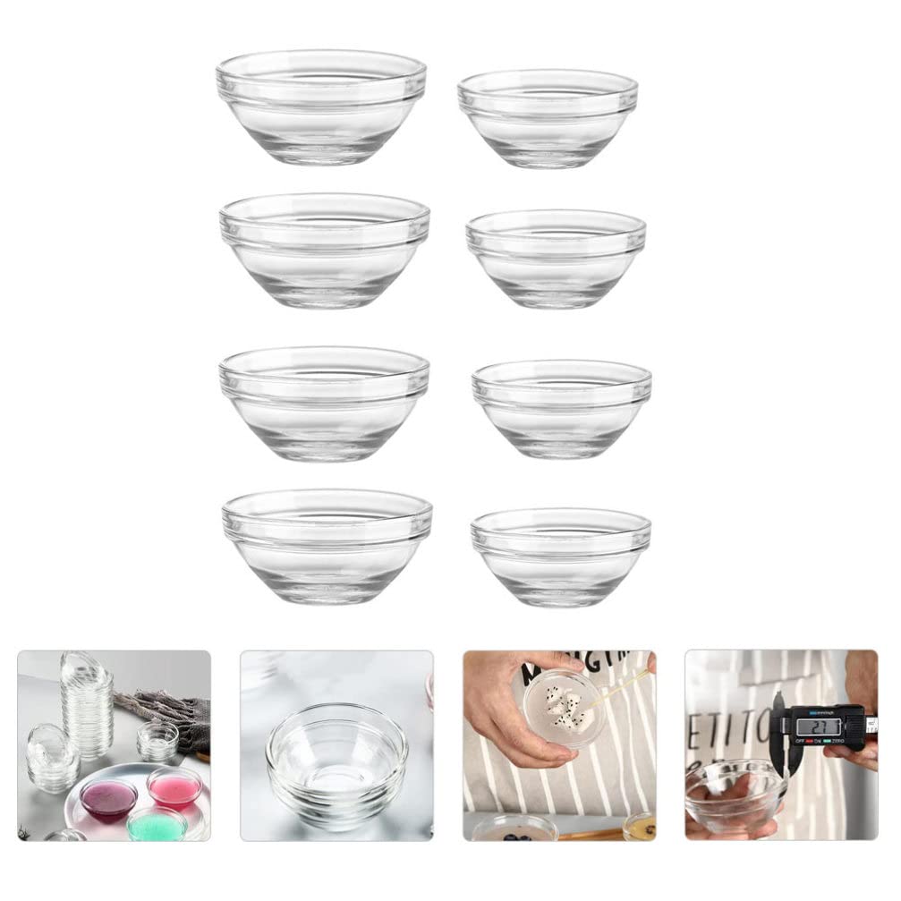 Housoutil 8PCS Stackable Food Prep Bowl, Multipurpose Clear Glass Jelly Bowls, Glass Stackable Dessert Bowls Set Dishware Safe for Kitchen Dessert, Dips, and Candy Dishes Nut (4XSmall, 4XLarge)
