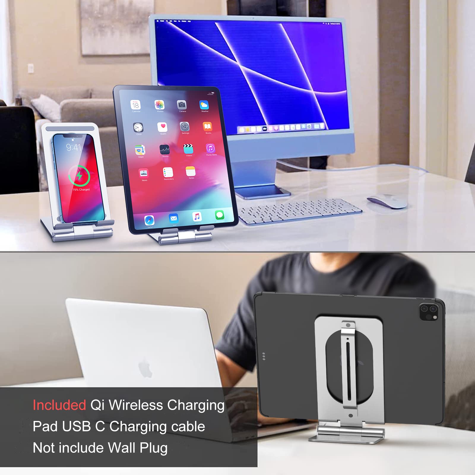 Nillkin Wireless ipad Charger Tablet Stand, 2-in-1 15W Fast Wireless Charger & Tablet Desktop Holder Stand Adjustable for iPad 9th Generation, iPad Pro 2022, iPad Air 5,10.2,10.5,12.9, Mini 6, Phone