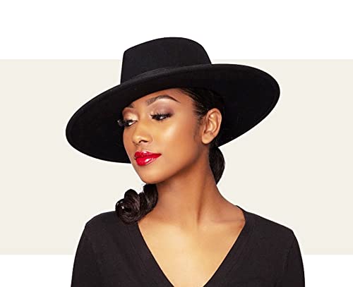 Eohak Womens Belt-Buckle-Panama-Hat Wool Womens Wide Brim Fedora Hat (S-M) Black Red