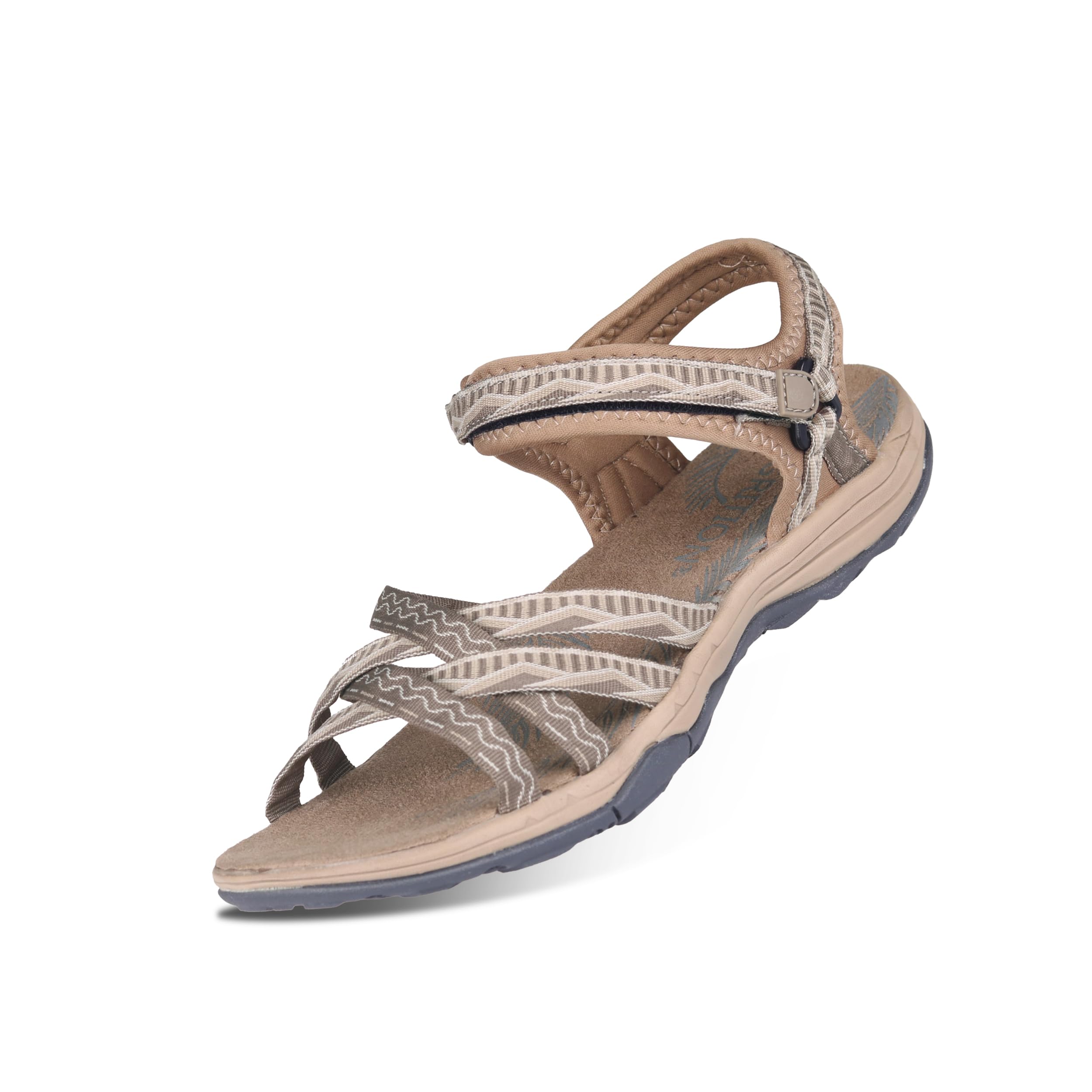 GRITION Women Hiking Sandals Girls Outdoor Sport Water Shoes Summer Flat Cross-Tied Sandals Open Toe Adjustable Walking Shoes Black Pink Gray Sand (9 US/39 EU, Coffee/Sand)