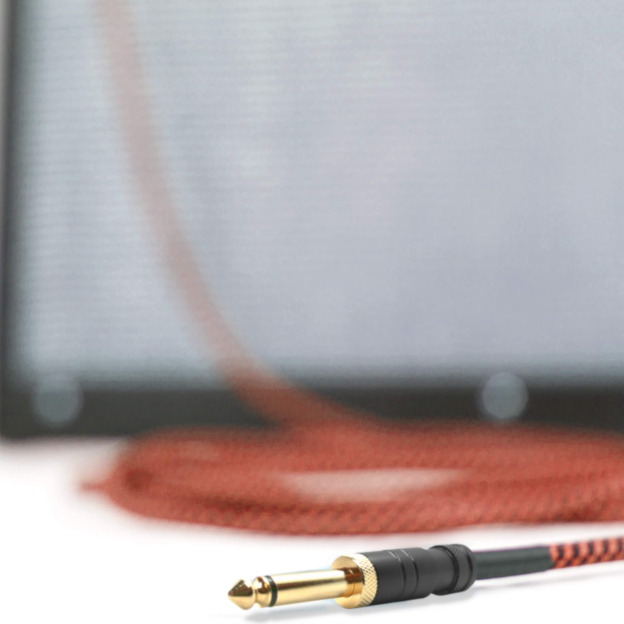 Guitar Cable 10 ft - 1/4 Inch Right Angle Red Instrument Cable - Professional Quality Electric Guitar Cord and Amp Cable - Low Noise Bass and Guitar Lead - Reliable Cords for a Clean Clear Tone