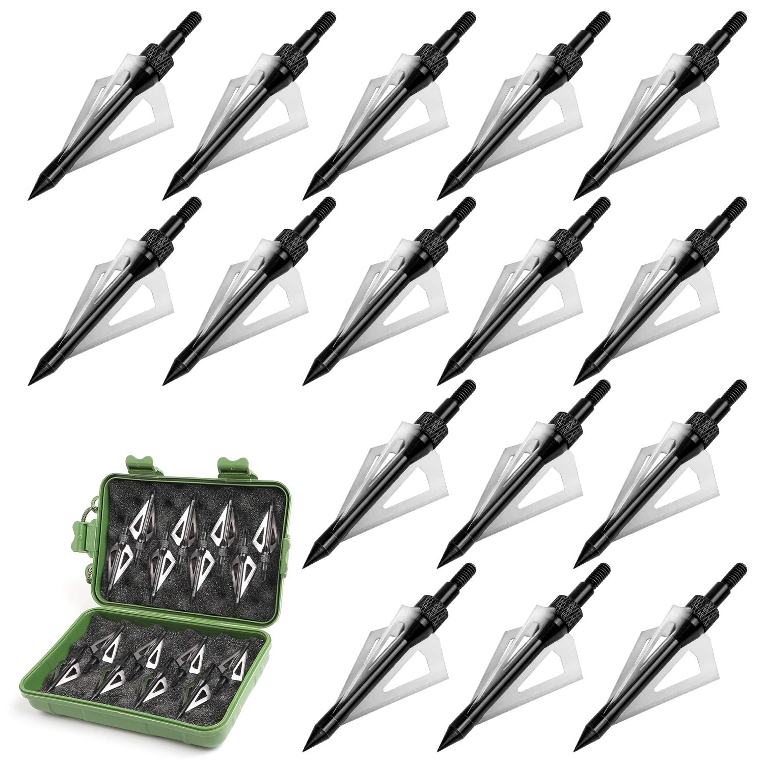 EONACTVE Broadheads 100 Grain - Crossbow Broadheads 24PK 3 Blades Arrow Tips Archery Broadheads for Hunting and Shooting Game, Pack with Storage Case