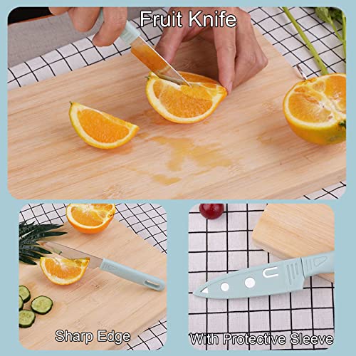 Magicorange Travel Cutting Board Set, 3 Pcs Portable Mini Camping Plastic Cutting Board Set & Stainless Steel Knife with Sheath, Fruits & Vegetable Peeler Scissors (Blue)