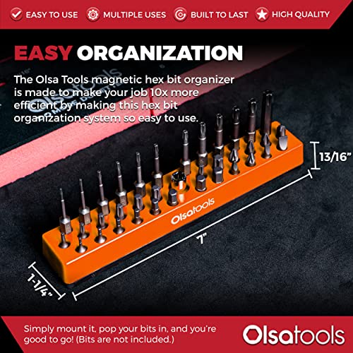 Olsa Tools Professional Hex Bit Organizer with Magnetic Base | Professional Quality Hex Bit Holder for Your Specialty, Drill or Tamper Bits (Orange)