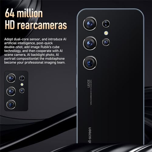 ExAchat 5G Unlocked Cell Phones,Smart Phone with 6.8" HD Screen,8GB+256GB,6800mAh,64MP+24MP Camera,Android Phones with Powerful Qualcomm Chips,Support SIM/Face ID/GPS/Fingerprint Unlock(Black)