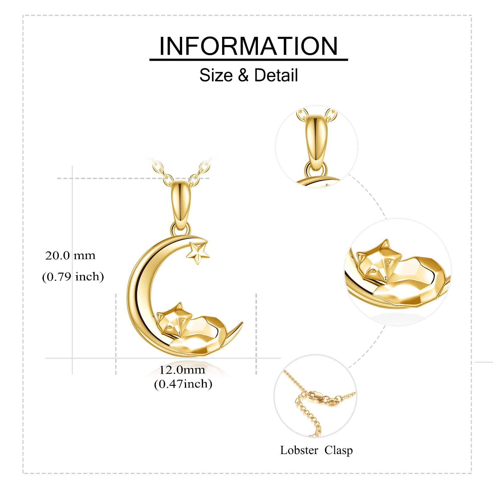 ELFRONT 14K Solid Gold Fox Necklace Pendant for Women,Simple Origami Style Moon Fox Necklace Birthday Gifts Jewelry for Women