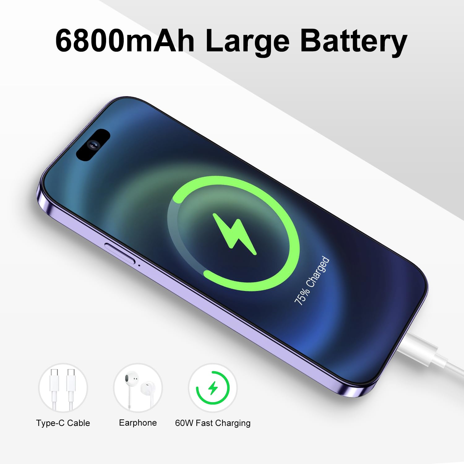 ExAchat A14 Cell Phone Unlocked, 6.82" FHD+ Display Android Smartphone 5G, 72MP Camera 6800mAh 4GB+128GB Dual SIM with Headset/GPS Fingerprint/Face ID