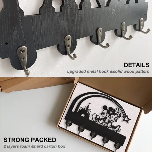 SANDIKSHA Cartoon Key Holder, Animation Style Wall Mount Organizer Wooden Key Rack with 5 Key Hooks, Rustic Home Wall Mounted Key Hangers Decor for Entryway Door Bathroom Kitchen,Gifts for Children