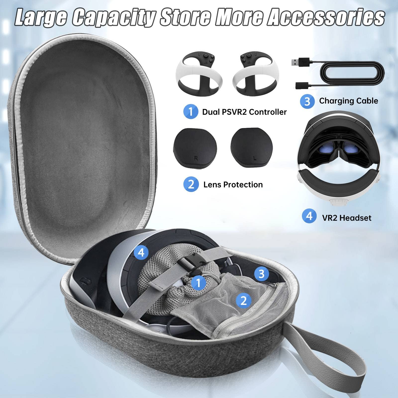 Hard Carrying Case for PS VR 2 Accessories, PS VR 2 Case Hard Travel Storage Bag for ps vr 2 with Lens Protector Cover & Cable Ties, EVA Portable Handbag Fits PS5 Controllers & Charging Statio
