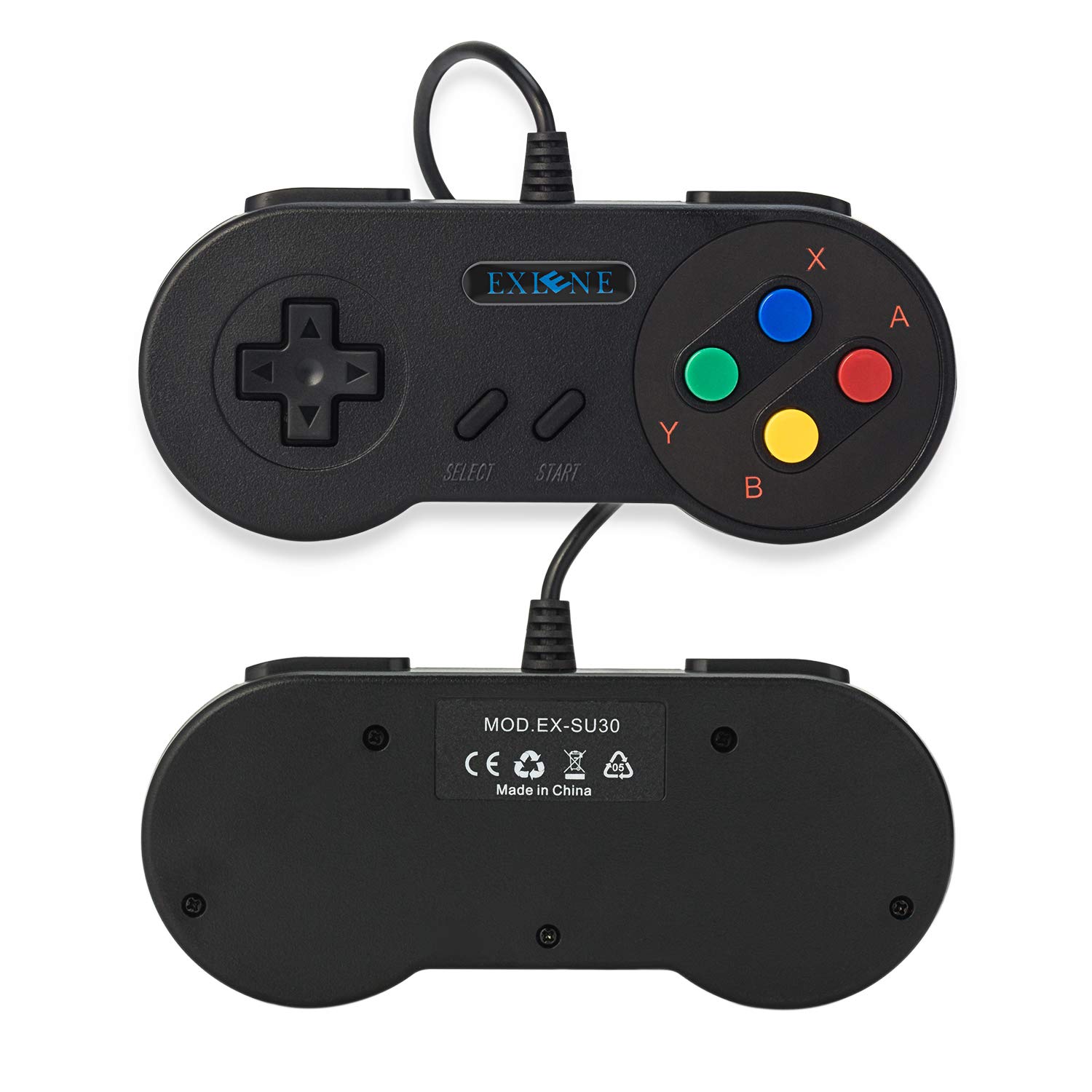 Exlene® Usb Controller Gamepads Joystick 10ft/3m (2pack),Usb Snes Controller Super Snes Classic Controller for PC Windows Ubuntu Raspberry Pi 3 Retropie Sega Genesis (Black)