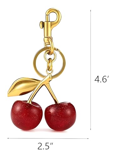 Lmuwecno Luxurious 18K Gold Plated Cherry Bag Charm, Cherry Keychain Accessory Purse Charm(Red)