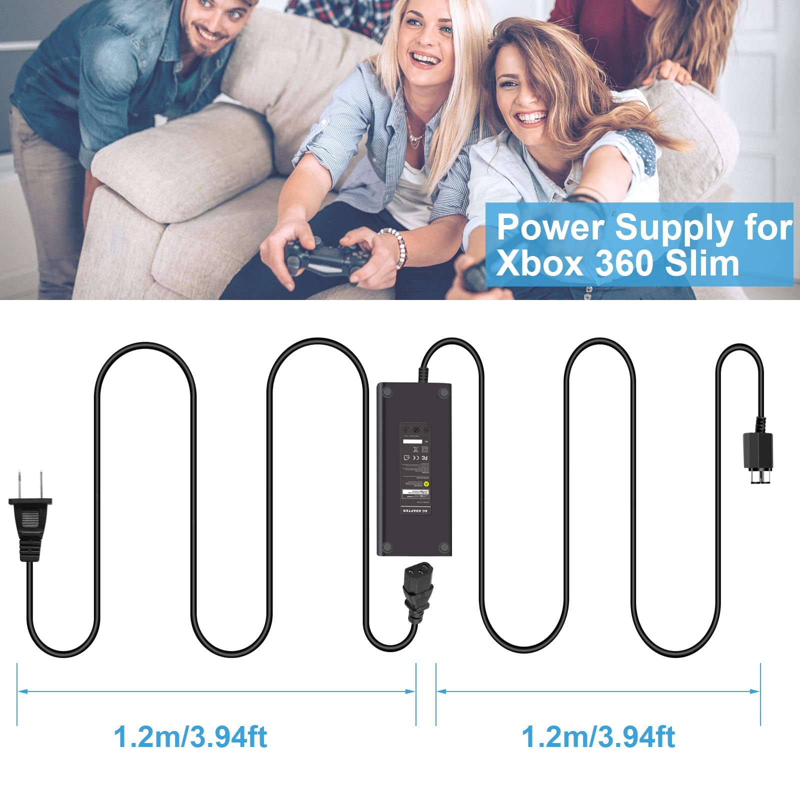 Fancy Buying AC Adapter with Cable for Xbox 360 Slim Power Supply Charger Brick (Black)