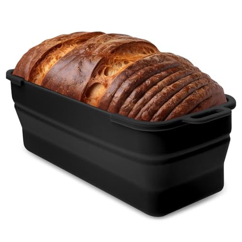 Silicone Bread Loaf Pan, 2 Pack Loaf Pans for Baking Bread, Non-Stick Silicone Baking Mold Easy Release for Homemade Breads, Cakes, Quiche Omelets, Meatloaf, etc. -8.2β X 3.3β X 2.7β (Black+Black)