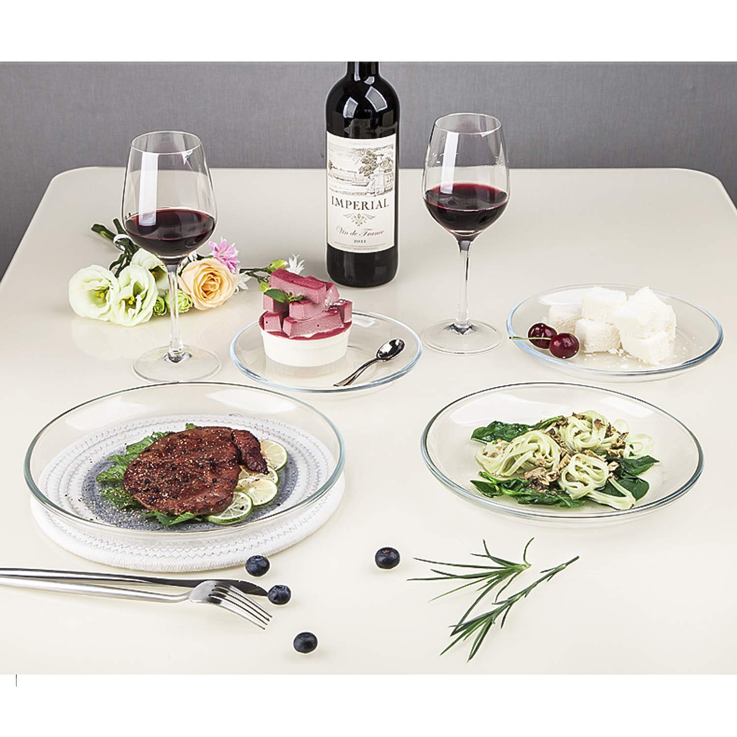 FOYO Oven Basics Glass Plate Set, 10 inch Round Tempered Glass Pie Dish, Set of 2
