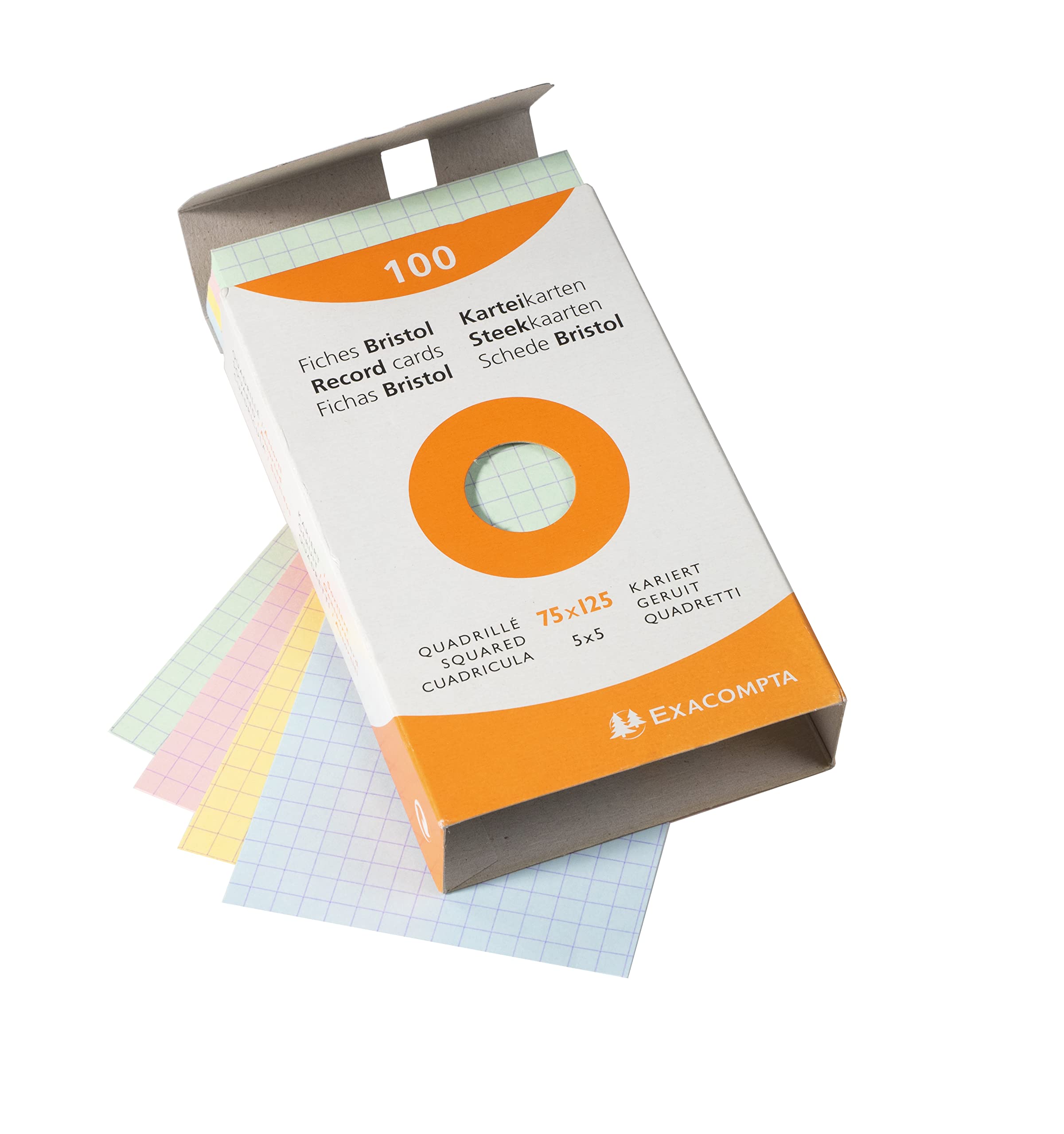 Exacompta Bristol Squared Record Cards, 75 x 125 mm - Assorted Colours, Pack of 100