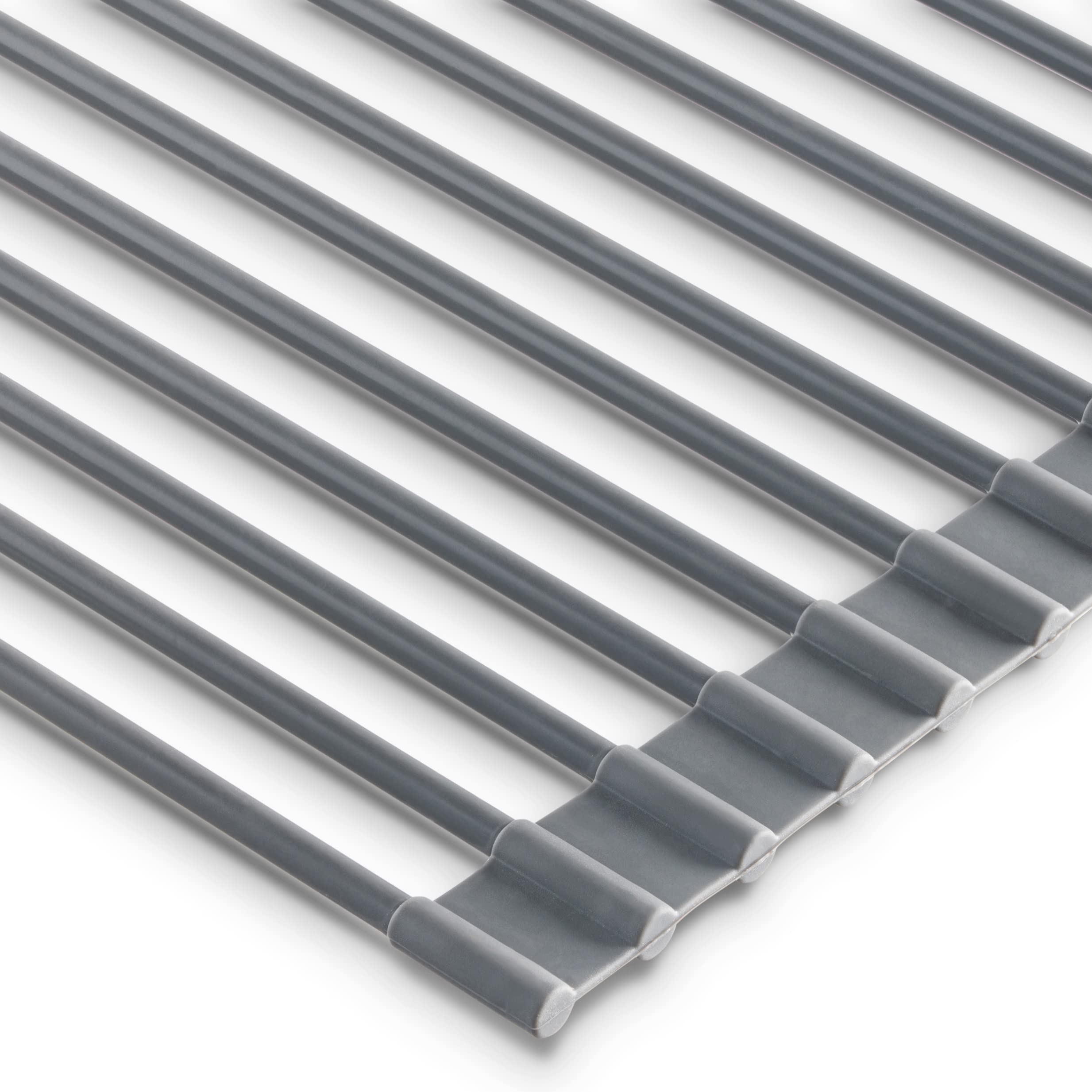 edge Roll Up Dish Drainer, Over The Sink Multi-Purpose Foldable Drying Rack with Caddy, Gray, Large - 20"x11"