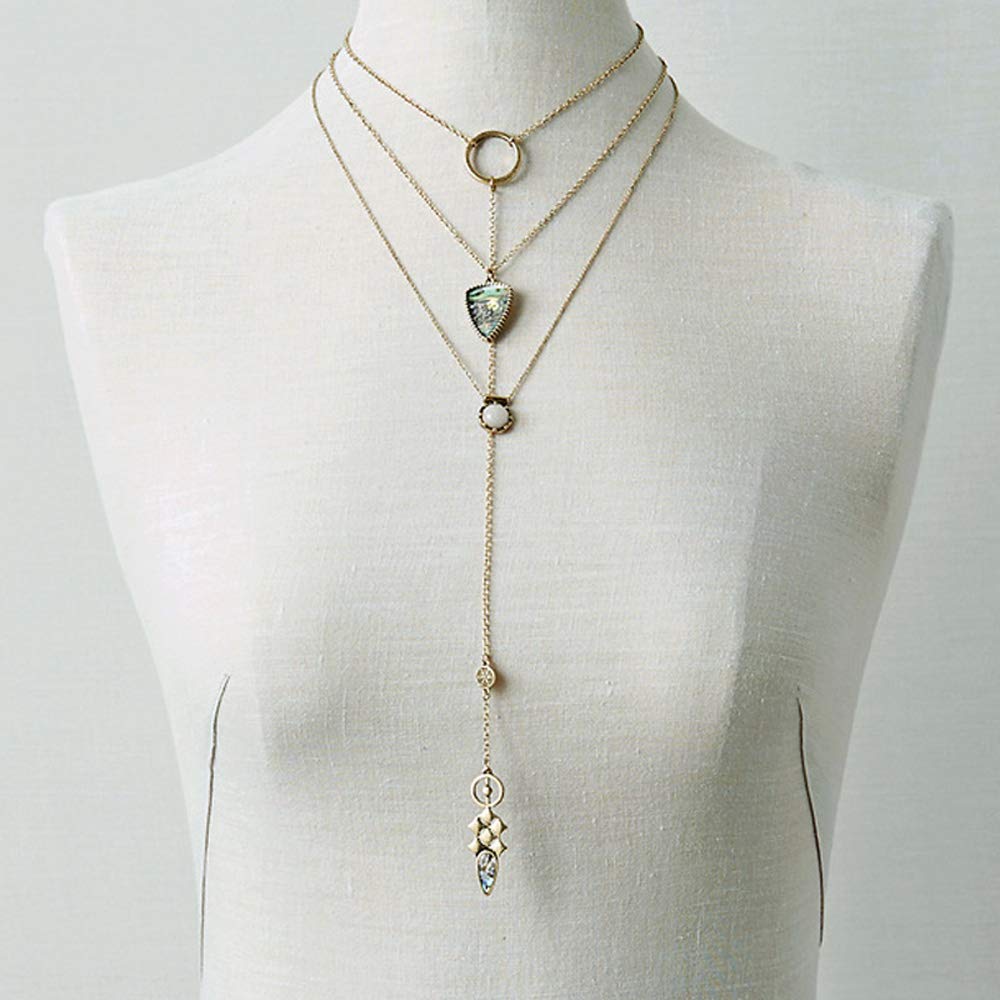 Exquisite Sequins Multilayer Pendant Necklace Multi-layer Bar Pendant Necklace Long Choker Necklace for Women Lady Girl (5)