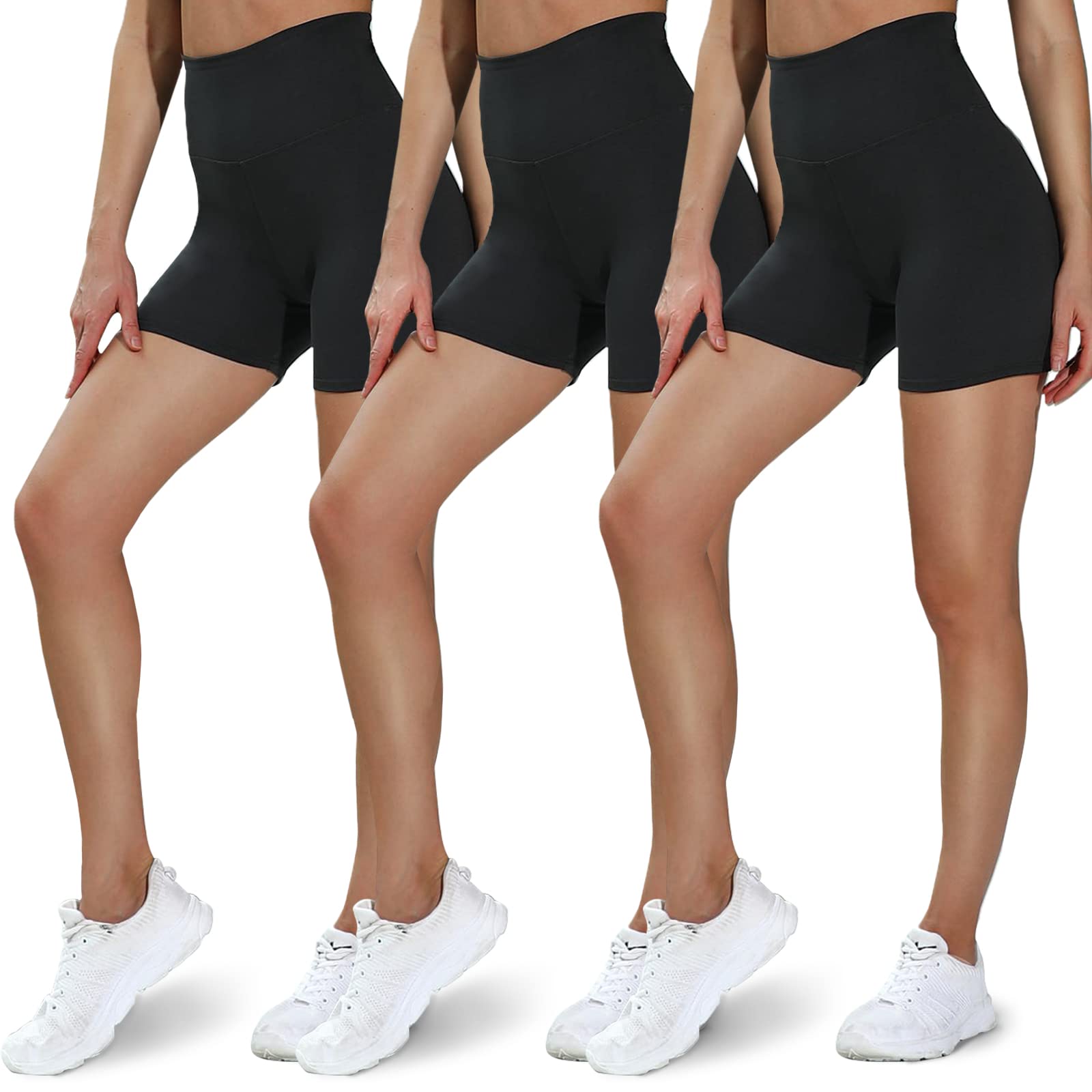GAYHAY 3 Pack Womens Biker Shorts - 5" High Waisted Buttery Soft Shorts for Athletic Workout Yoga