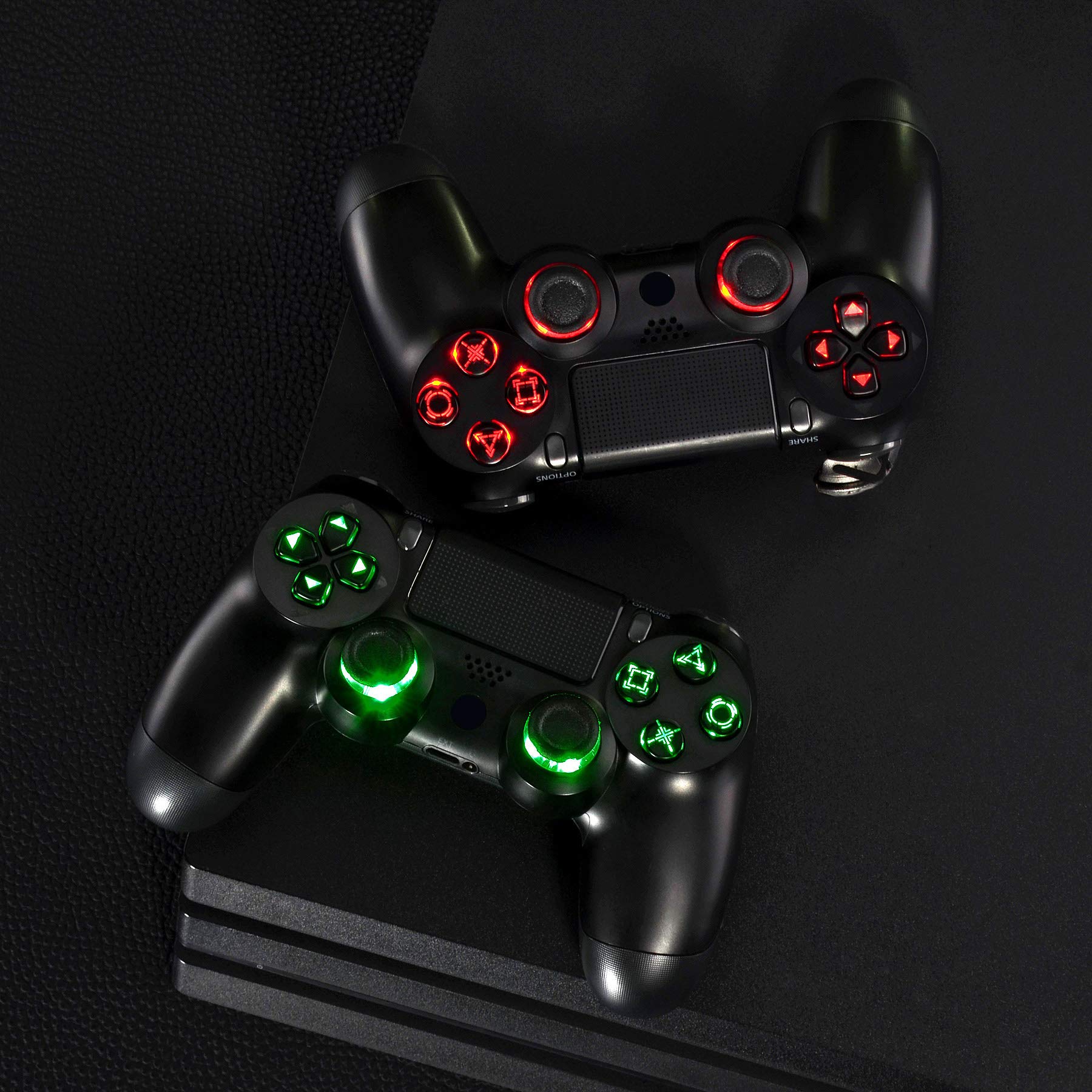 eXtremeRate Multi-Colors Luminated D-pad Thumbsticks Face Buttons (DTF) LED Kit for PS4 Controller 7 Colors 9 Modes Touch Control with Classical Symbols Buttons - Controller NOT Included