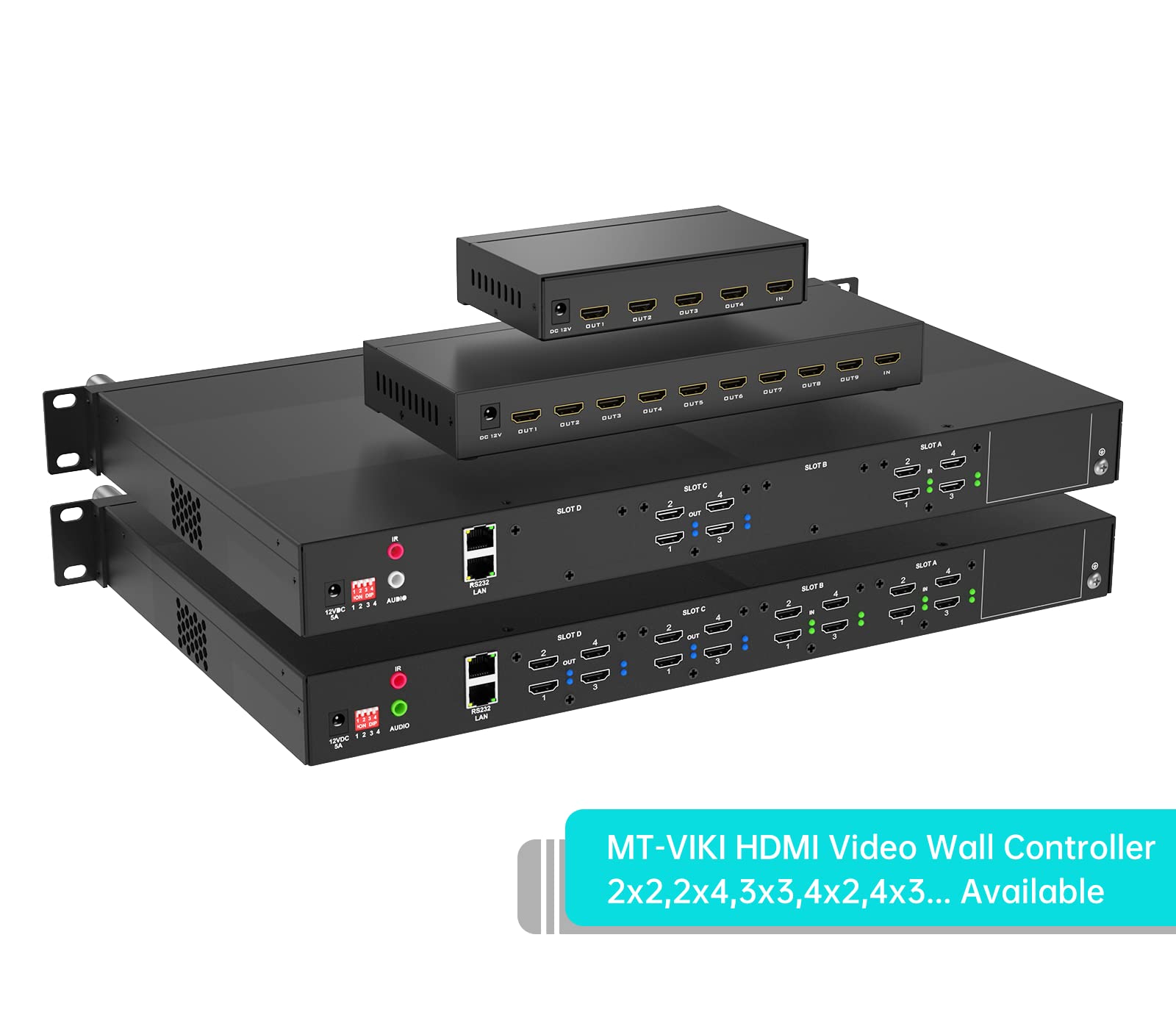 MT-VIKI 4K@30Hz Video Wall Controller 2X2, Point-to-Point TV Wall Controller Support Resolution UP to 4K@30Hz for 2X2 Mode, 8K@30Hz for 1X4 Mode, 180° Degree Rotate (2 Input 4 Output)