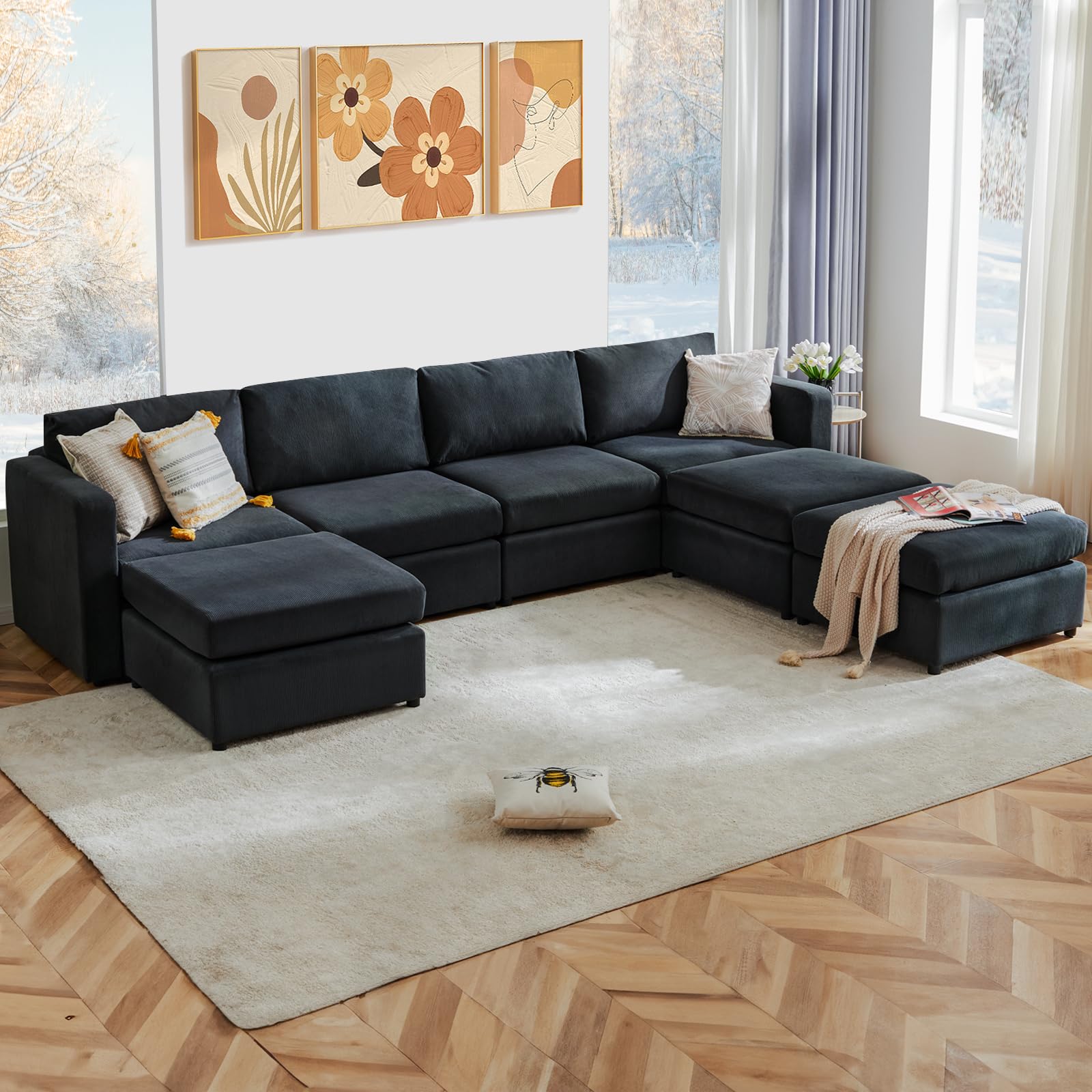 Sweetcrispy Convertible Sectional Couch Sofa Bed Sectional Couches for Living Room, 6-Seat Comfy Sleeper Sofa Modern Couch Bed Modular Sectional Sofa Set, U Shaped Couch for Office, Apartment