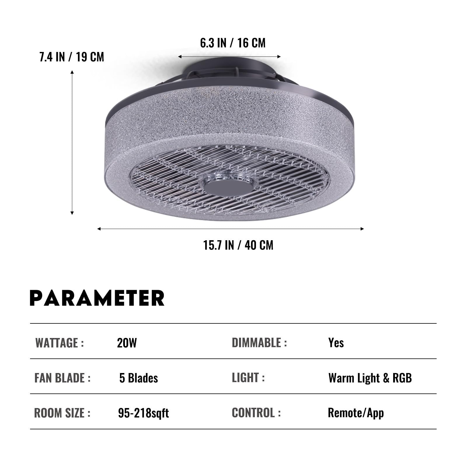 Elegant 20" Low Profile Caged Ceiling Fan Light, Antique Brown Lantern Design, Folding Diamond Farmhouse Bladeless Fandelier, Ideal for Dinning Room Studio