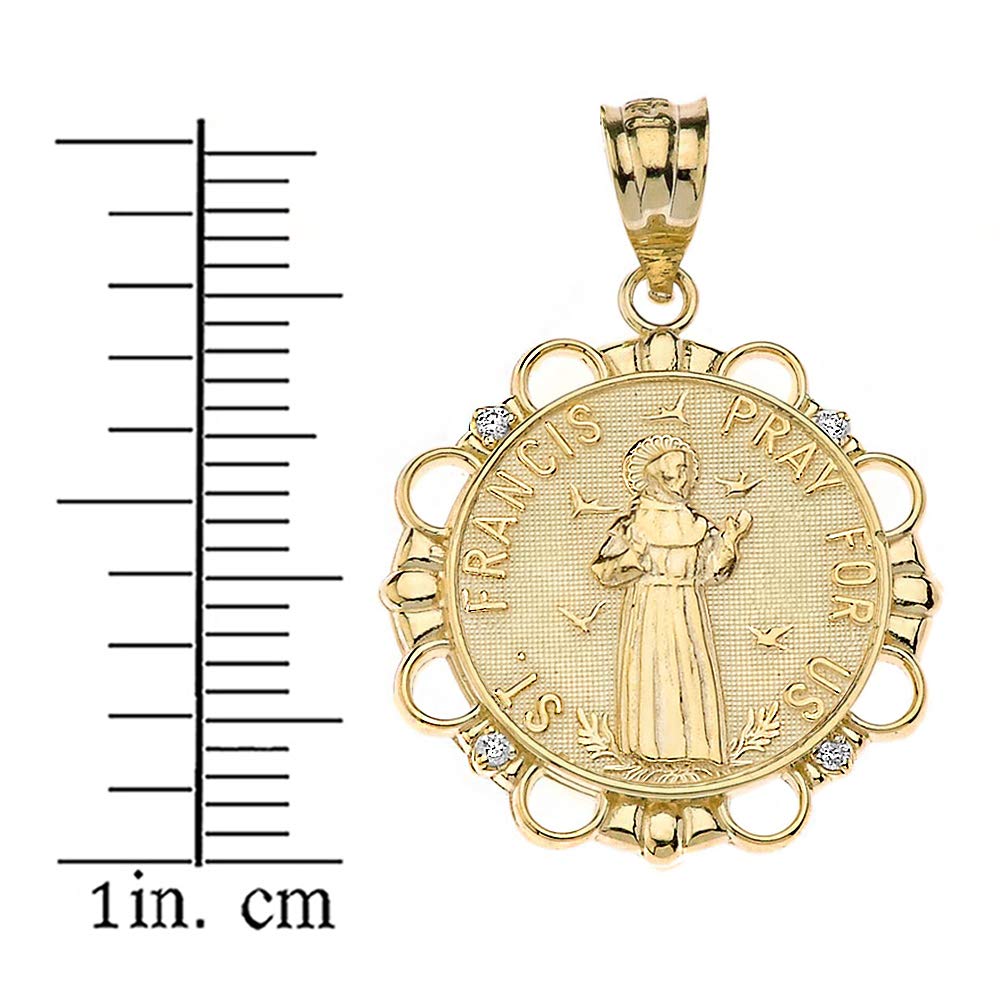 Fine 10k Yellow Gold Diamond Round St. Francis Of Assisi Medal Pendant