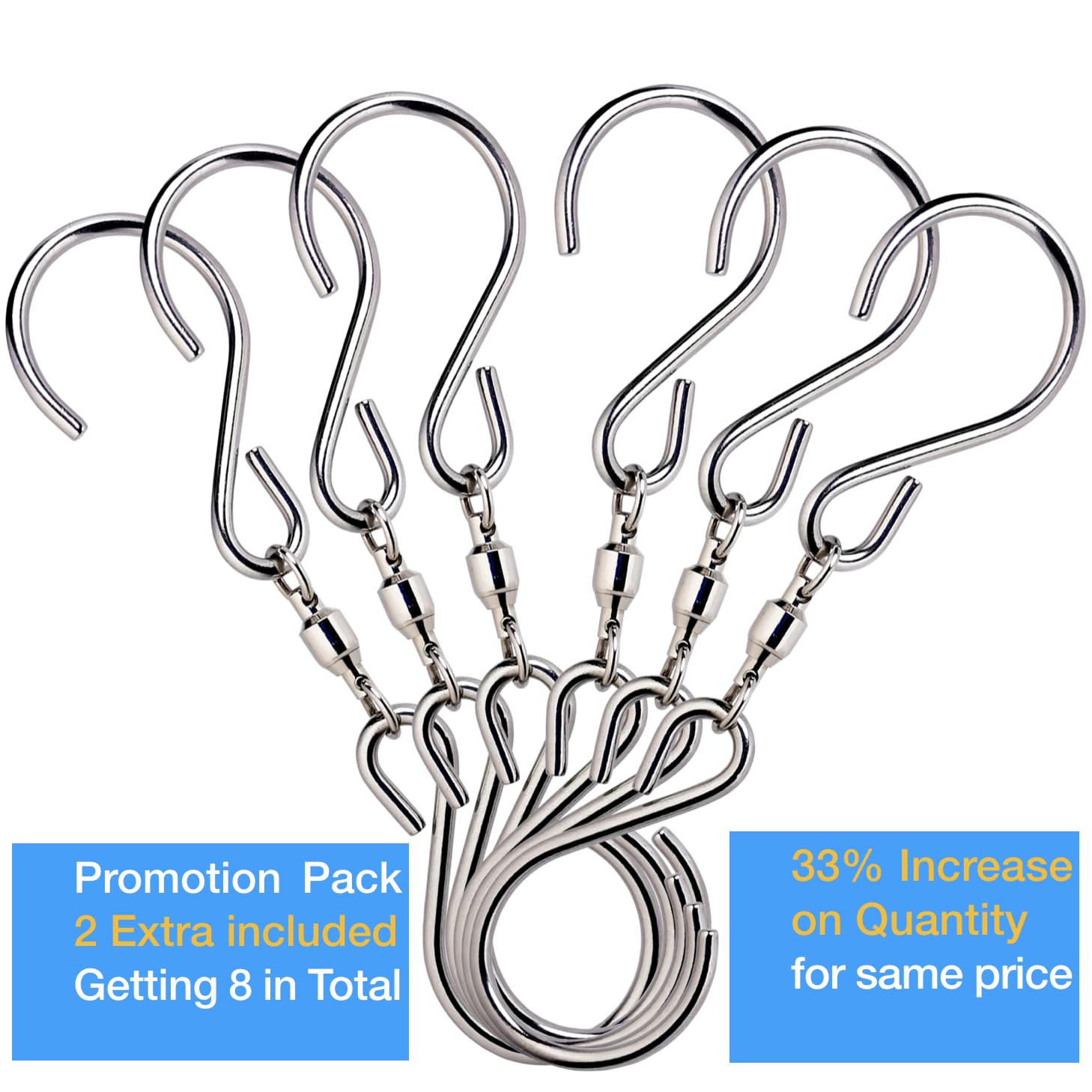 HS's Creation 6 Pack Dual Swivel S Hooks for Indoor Outdoor Organization Spinning Hanger Wind Chimes Spinner Prism Windsocks Hanging Plant Hanging Crystal Ornaments Rainbow Maker Pendant Etc.