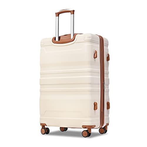 Merax Luggage Sets 3 Piece Suitcase, Hardside Suit case with Spinner Wheels Lightweight TSA Lock, Ivory/Brown, 20/24/28 Inch