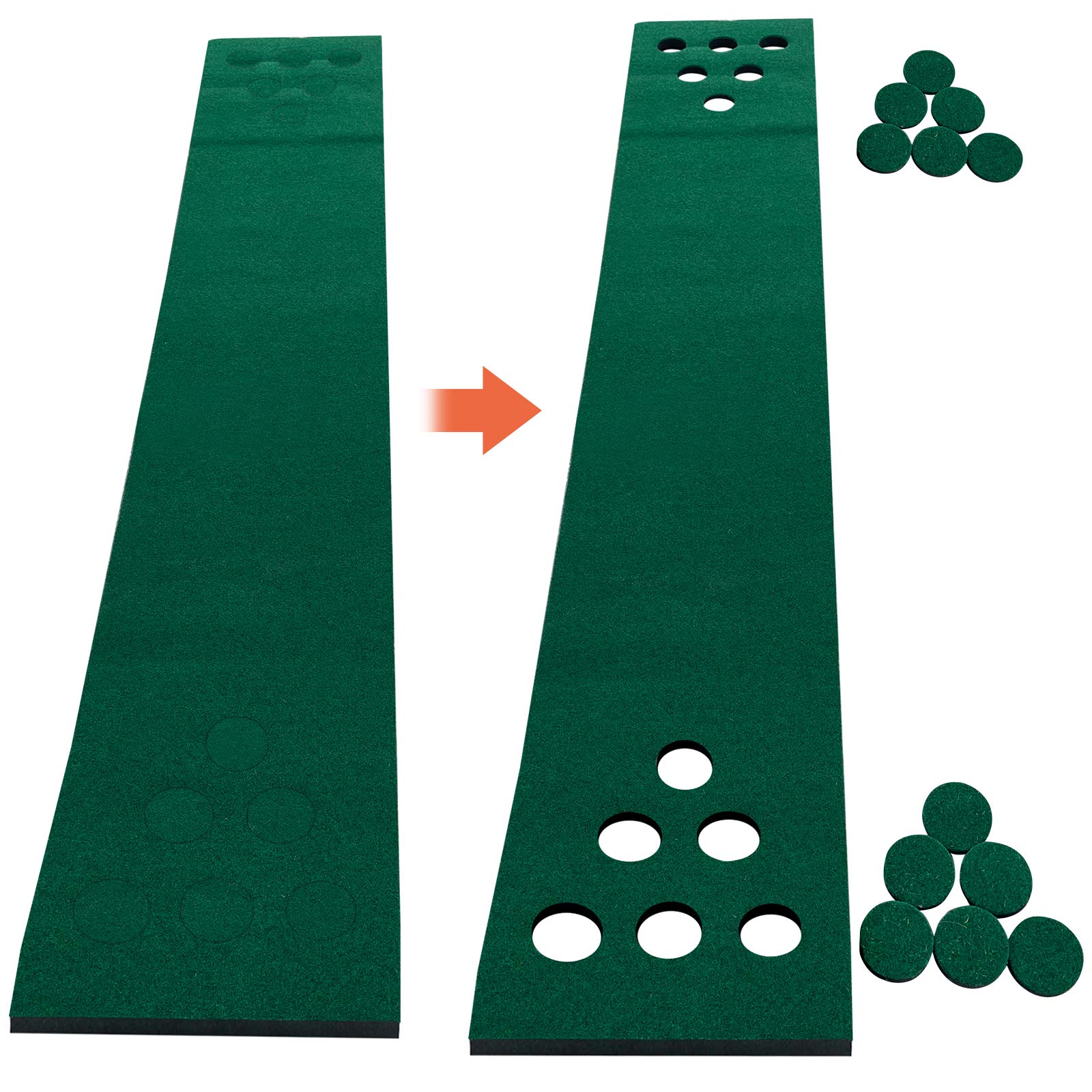 Golf Putting Green Mat, Home Golf Putting Mats, Foldable Golf Mat Golf Training Aid Practice Mat, Golf Putting Game Set with 6 Golf Balls 12 Hole Covers, Golf Gifts, 9.84ft x 1.64ft (Flannelette)